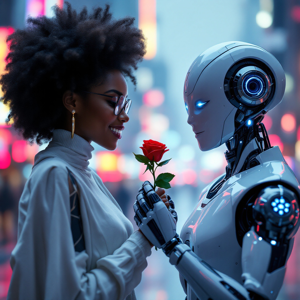 FLUX prompt: A futuristic humanoid robot with sleek metal...