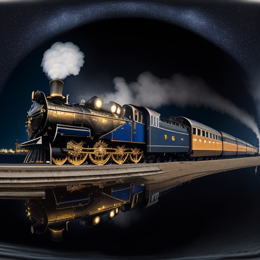DreamShaper prompt: A steel-blue steam train crossing a b...