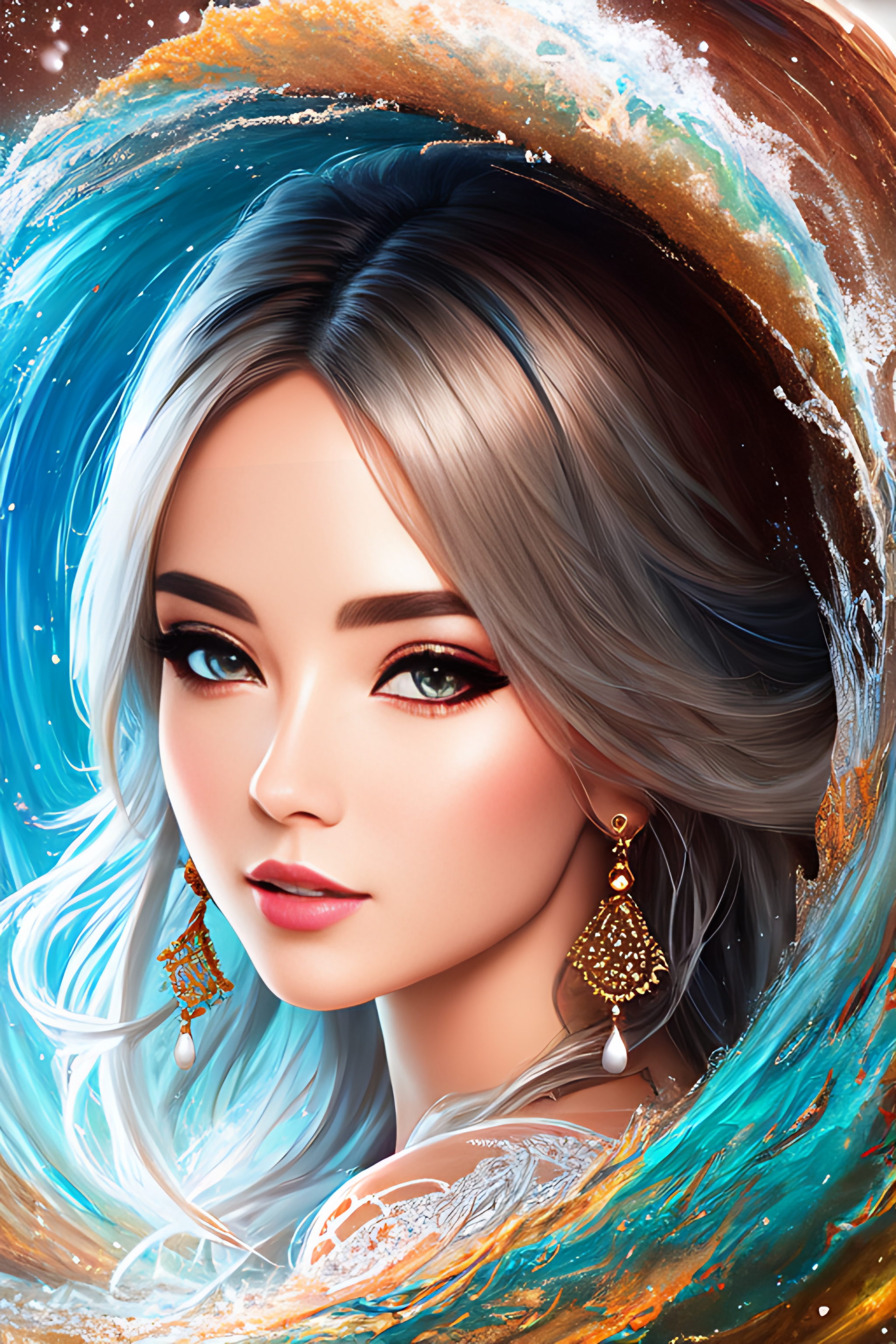 Stable Diffusion prompt: beautiful woman:1 Black ink flow...