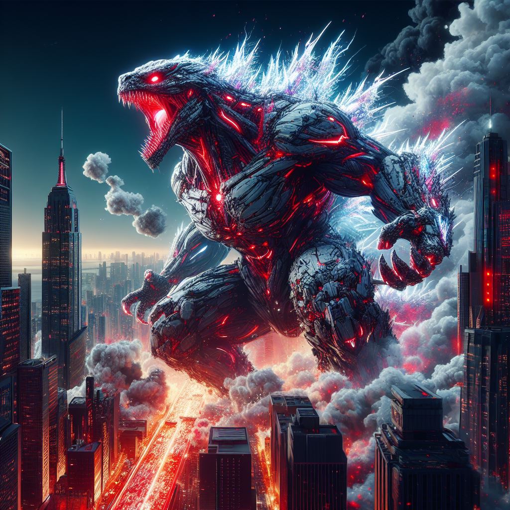 DALL·E prompt: high ground angle shot, skyscrappers on lo...