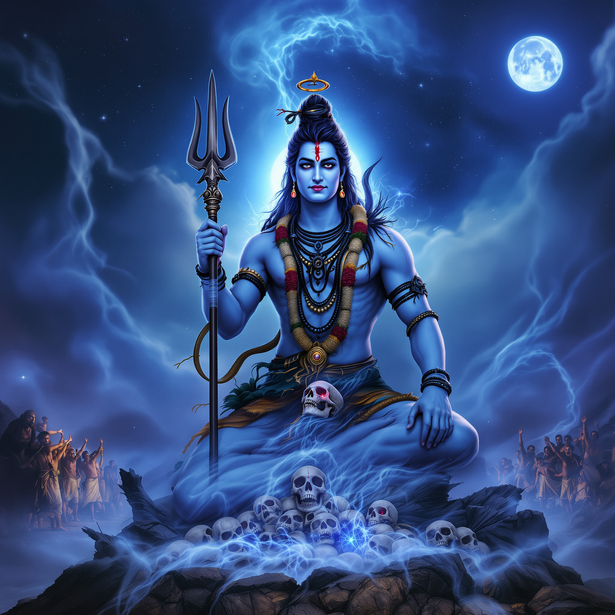 FLUX prompt: Add Make realistic shiv ji with Moon, serpen...