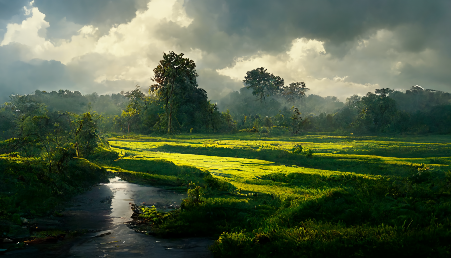 Midjourney prompt: lush green Assam countryside beautiful...