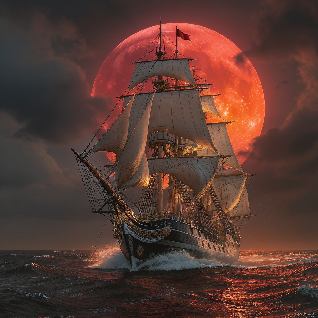 FLUX prompt: Blood Red Full Moon, total background: Geoff...