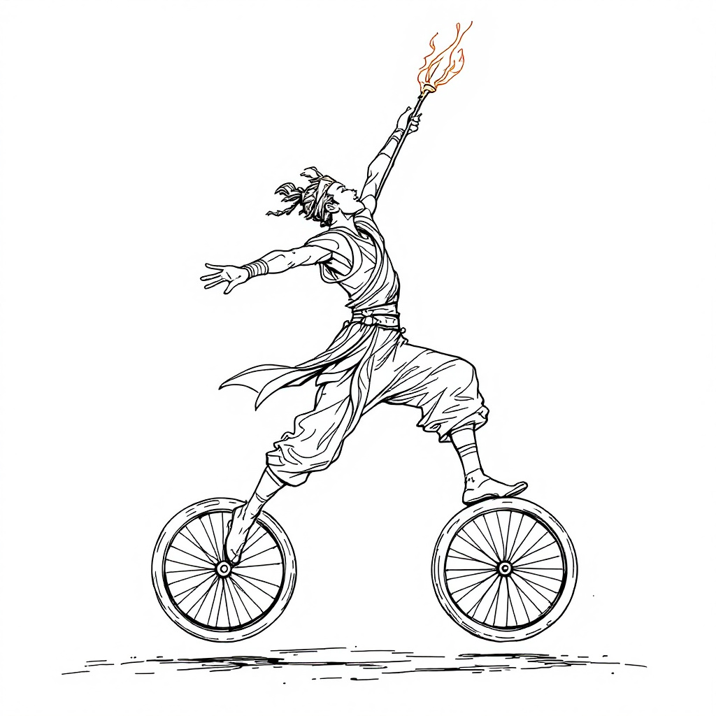 FLUX prompt: A minimalist line art drawing of Nezha leapi...