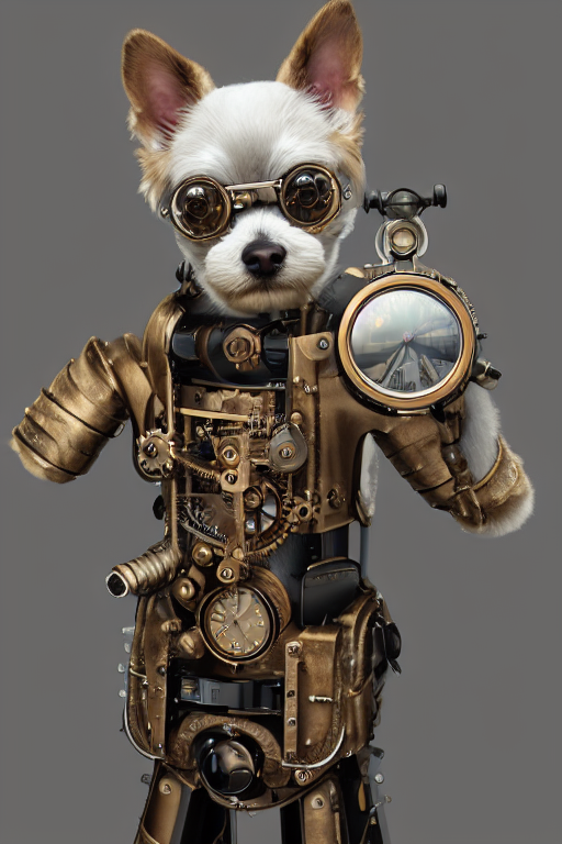 Stable Diffusion prompt: steampunk dog, octane rendering,...
