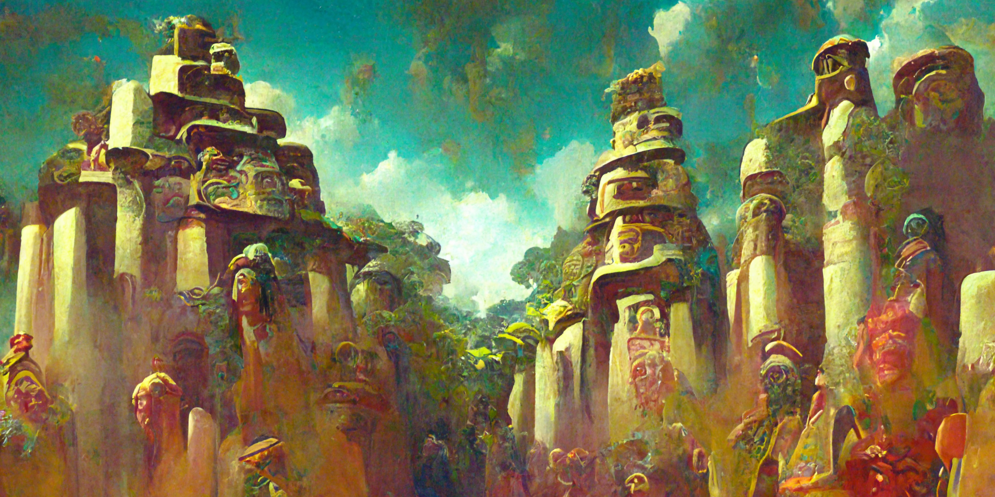 Midjourney prompt: stunning rendering looking up at Aztec...