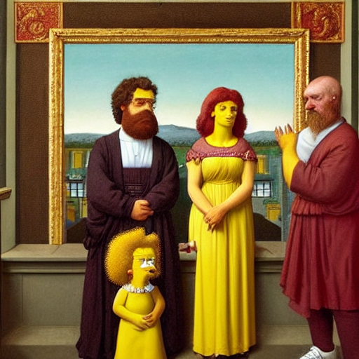 Stable Diffusion prompt: Simpsons Homer, Bart, Lisa, stan...