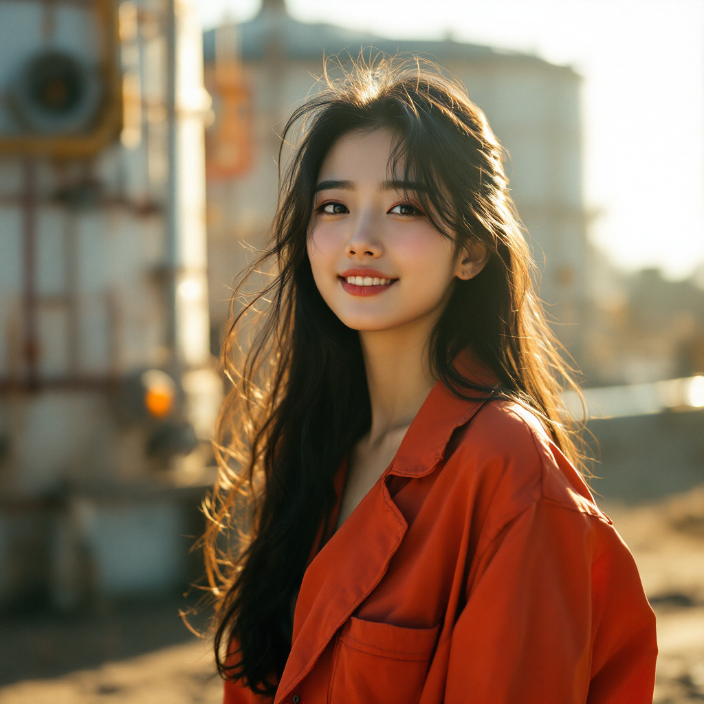 FLUX prompt: A korean woman with black long hair, sun-kis...
