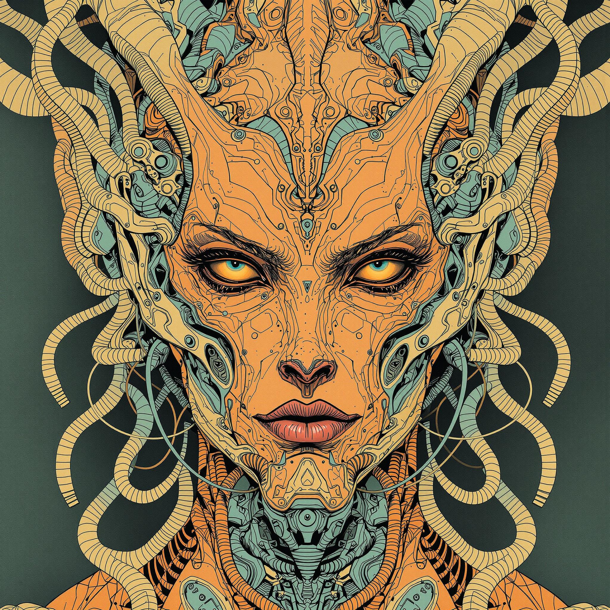 FLUX prompt: alien cyborg art and illustration by theo el...