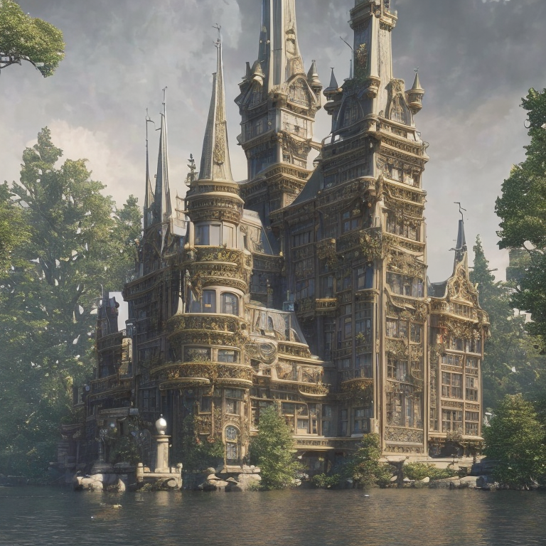 Openjourney prompt: An art nouveau castle with elegant ja...