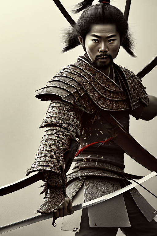 Openjourney prompt: photo of a samurai holding a sword, i...
