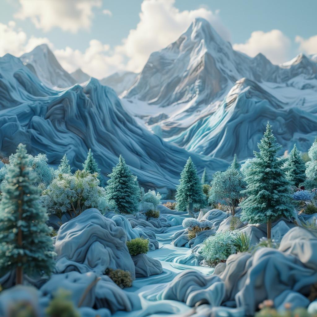 FLUX prompt: 3d rendering, isometric, mountain park, pape...