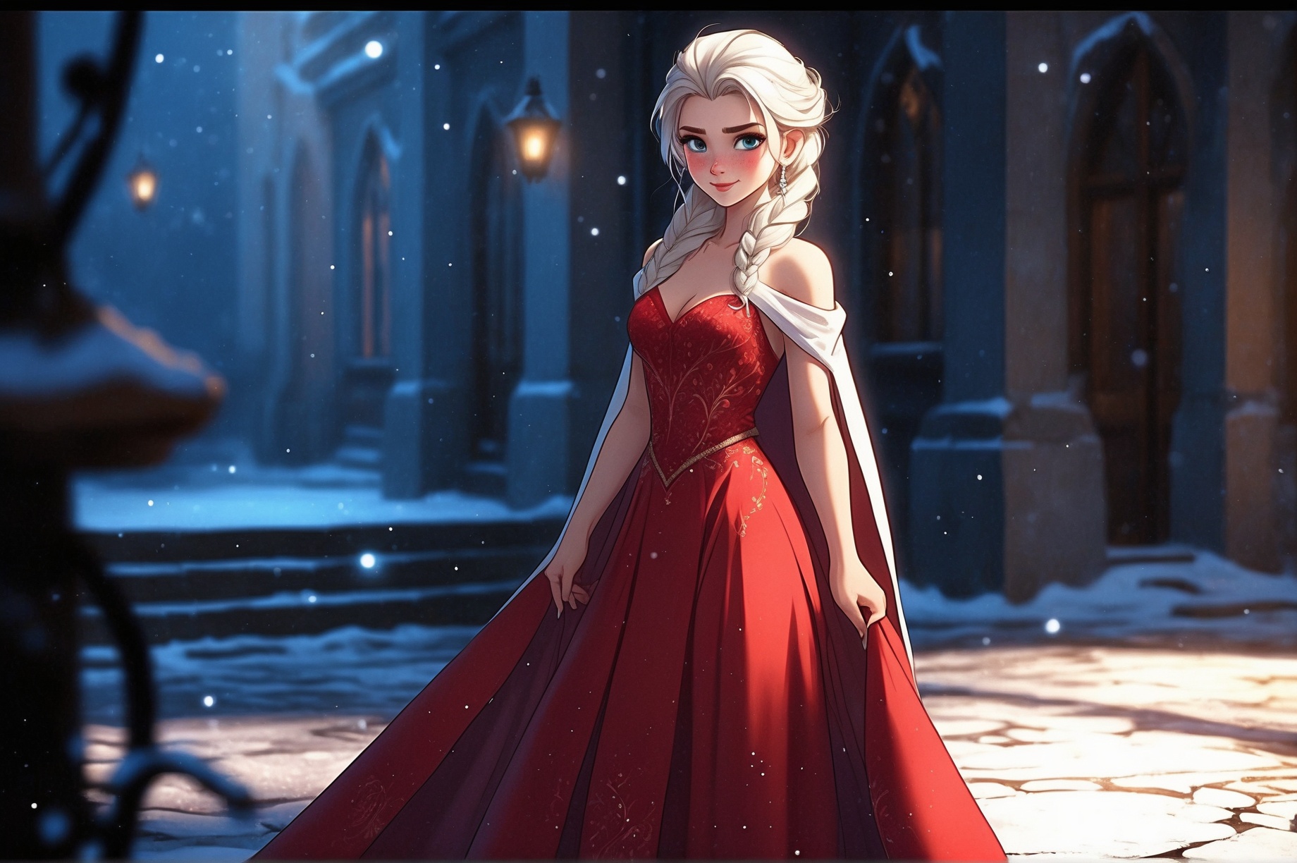 Stable Diffusion prompt: (real female in Elsa outfit) , r...
