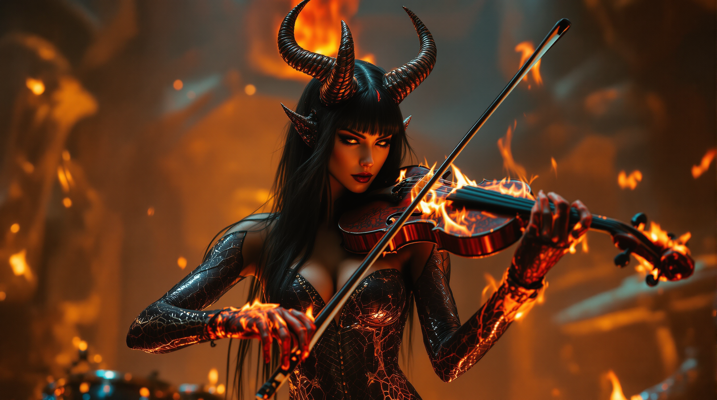 FLUX prompt: a bold and edgy portrait female demon charac...