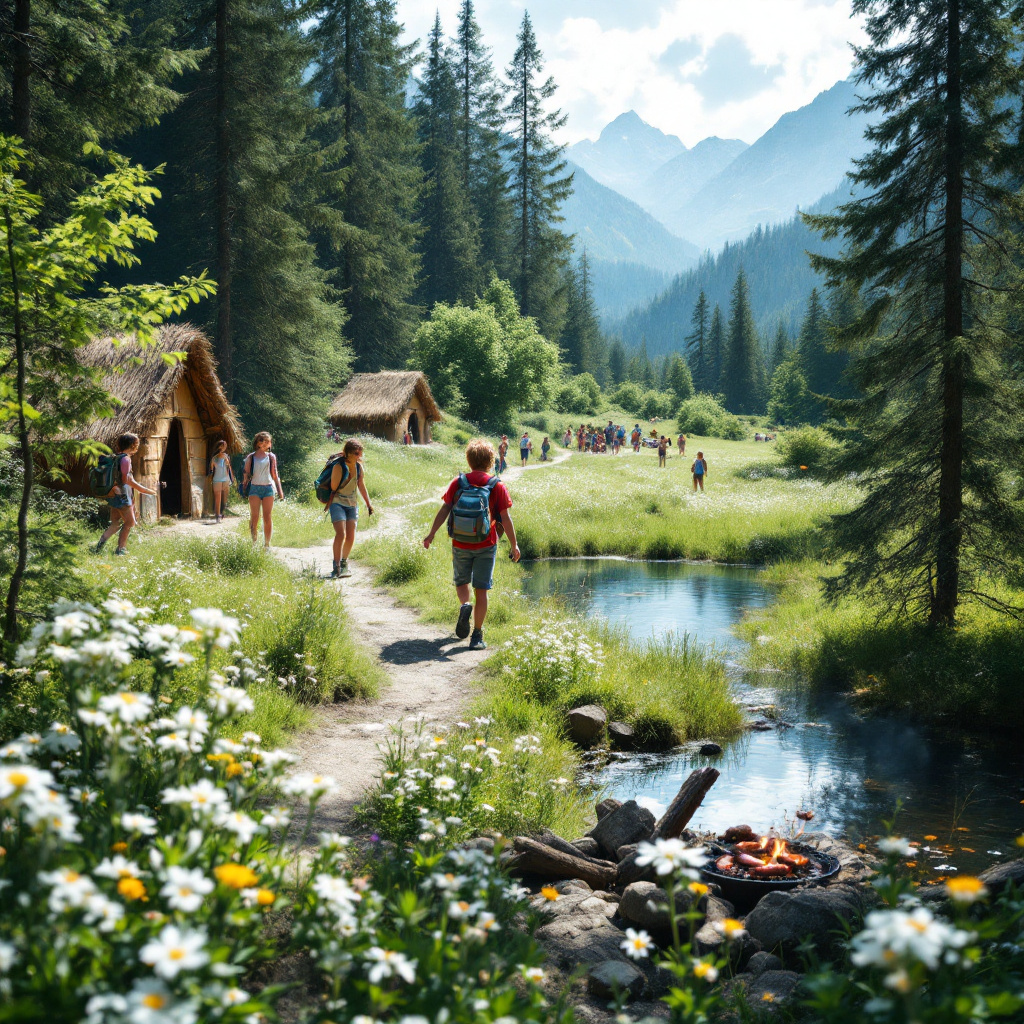 FLUX prompt: A vivid summer school trip scene with joyful...