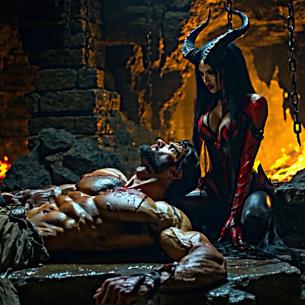 Stable Diffusion prompt: Two figures on a stone altar in ...