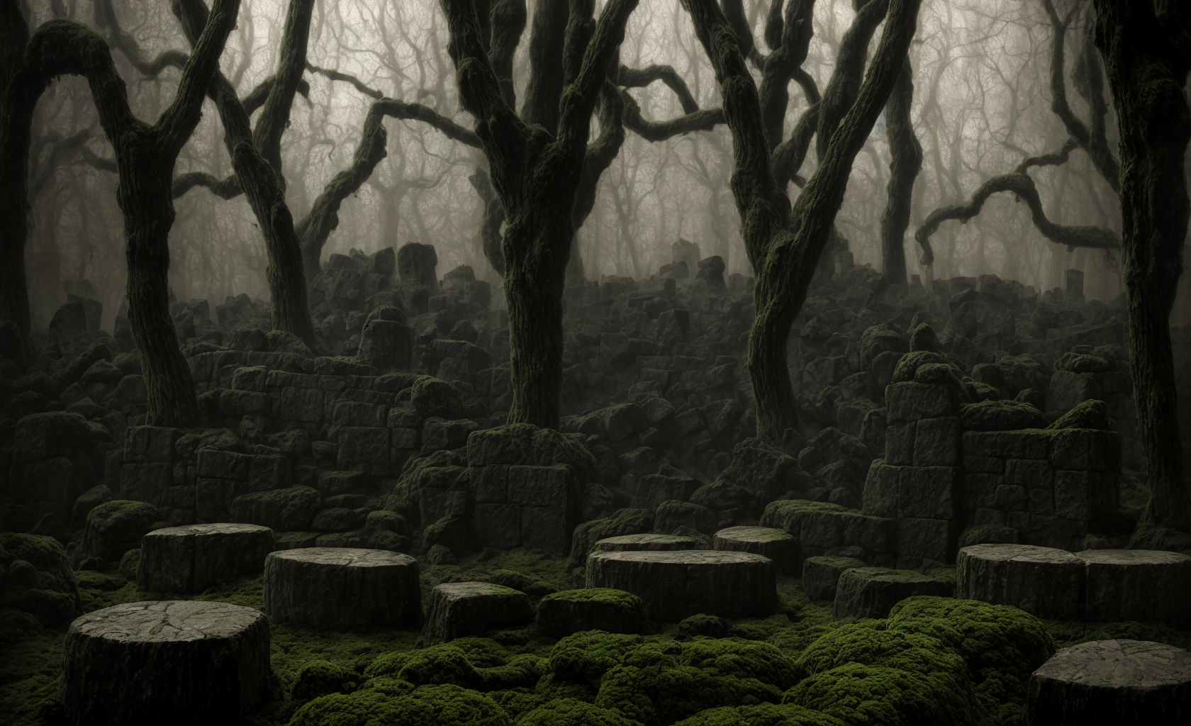 Realistic Vision V2.0 prompt: Ancient stone labyrinth swa...