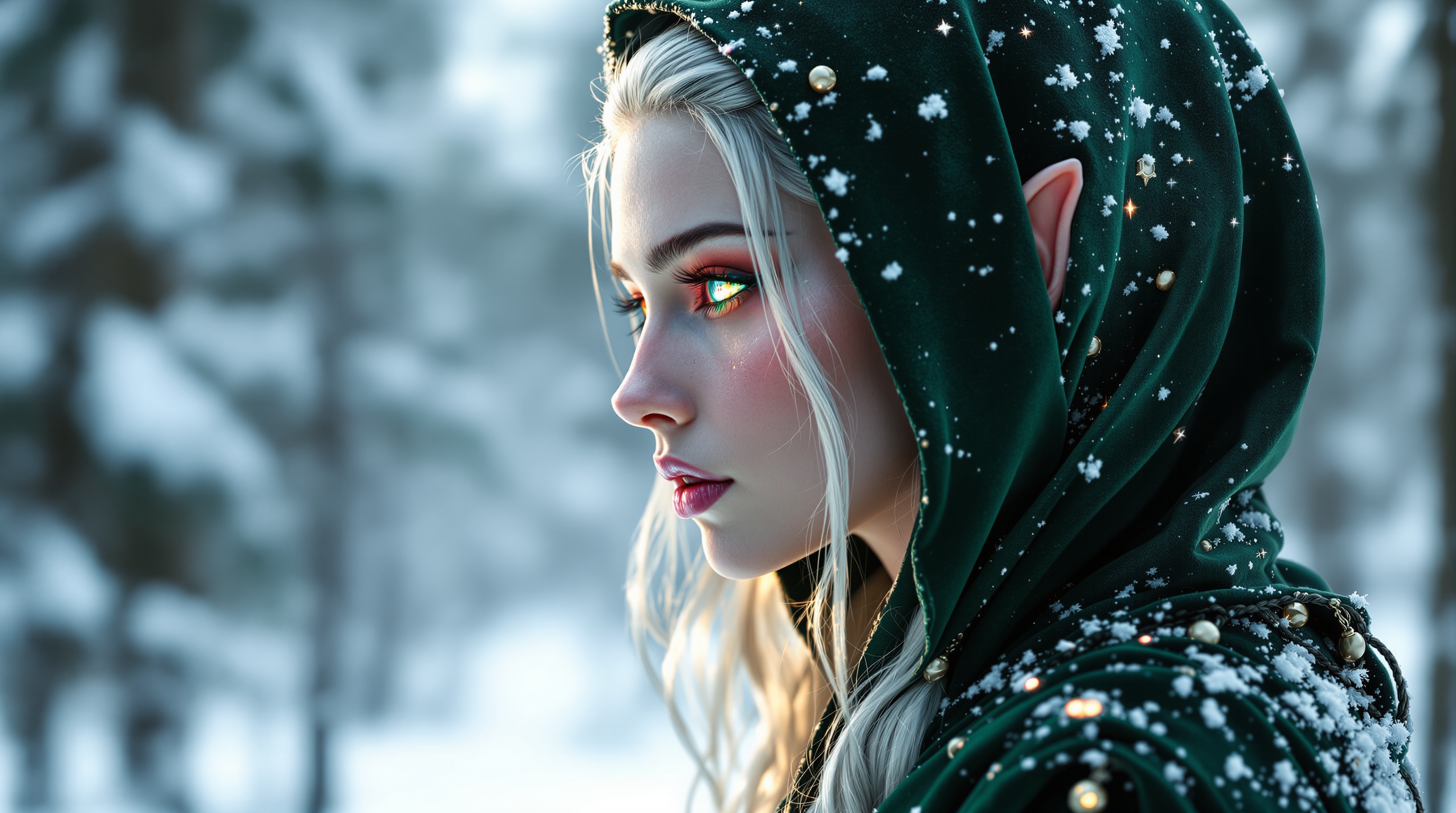 FLUX prompt: ultra realistic side profile of an elven wom...