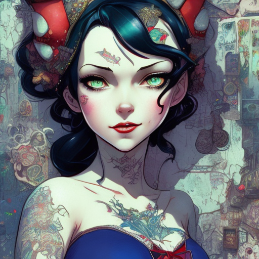 Openjourney prompt: Portrait of tatooed Snow White Disney...