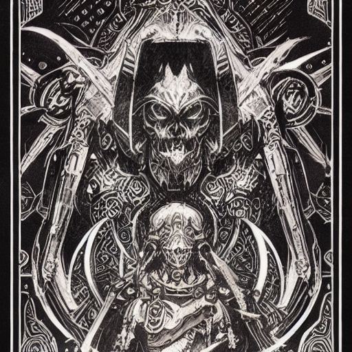 Stable Diffusion prompt: black paper + tarot card + blood...