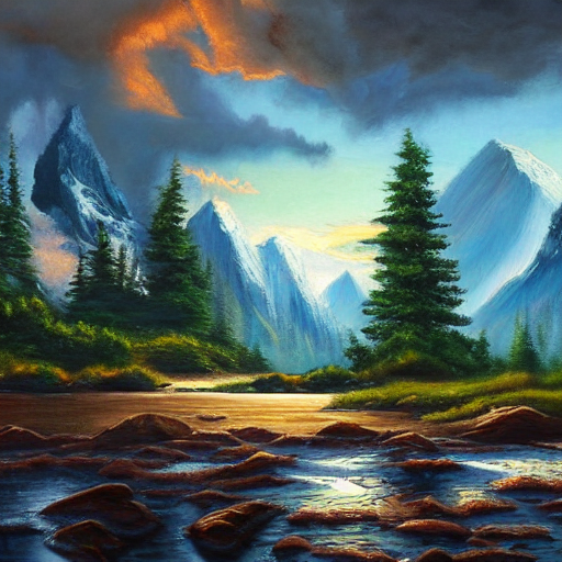 Stable Diffusion prompt: bob ross painting, extreme reali...