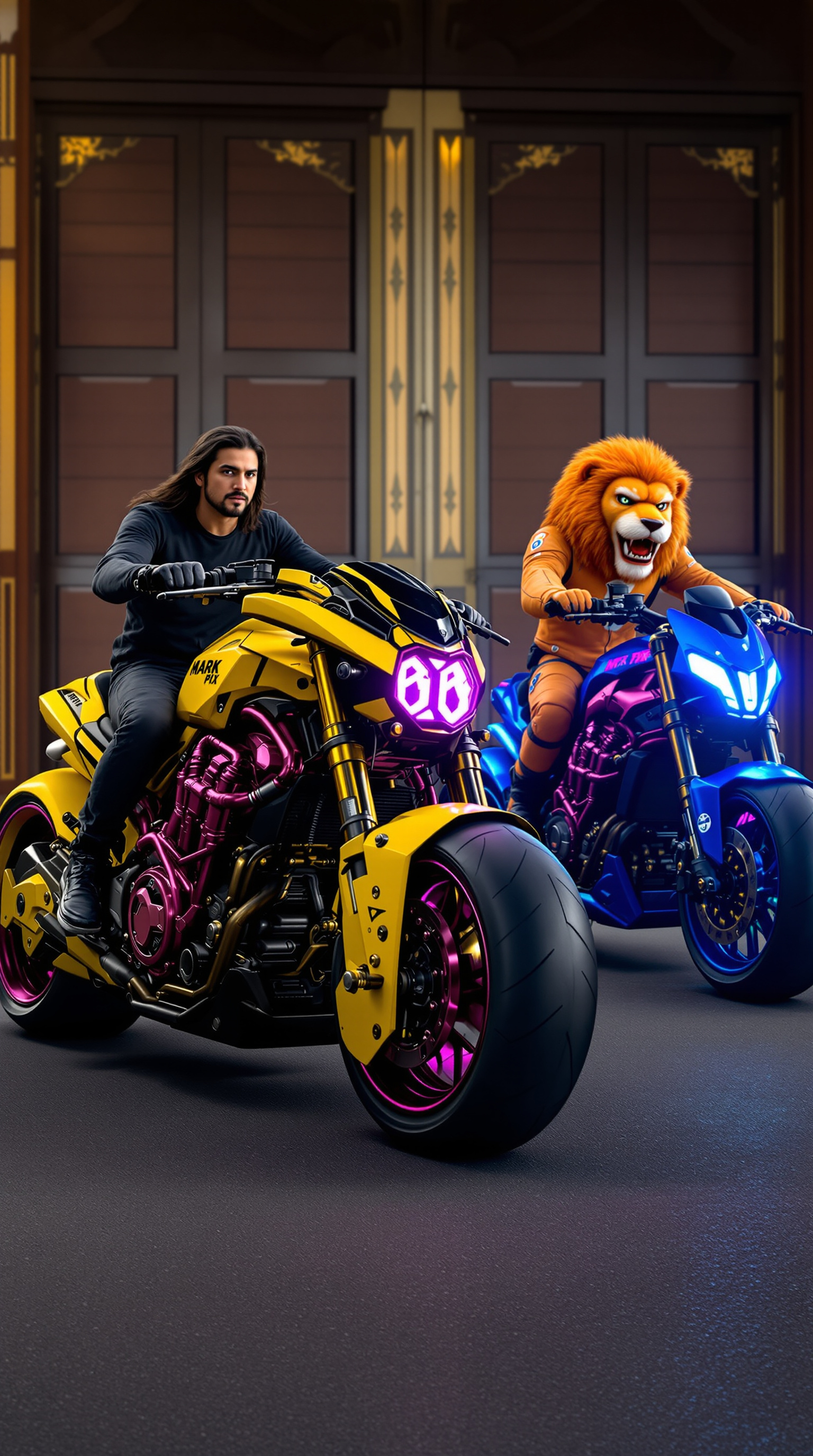 FLUX prompt: Two futuristic Akira-style motorcycles, one ...