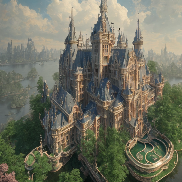 Openjourney prompt: An art nouveau castle with elegant ja...