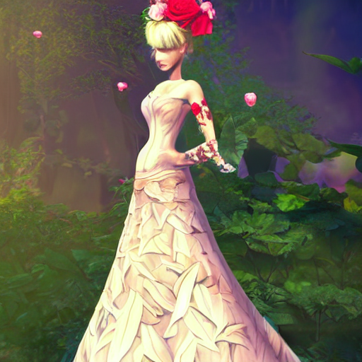 Stable Diffusion prompt: beautiful rose leaves wedding dr...