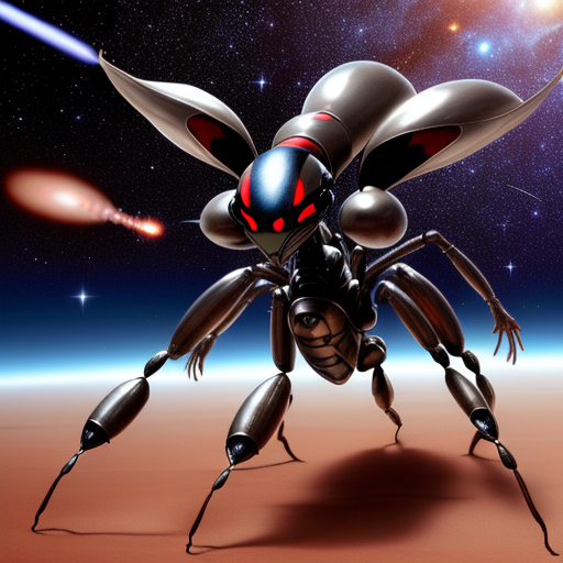 DreamShaper prompt: alien ant army group with silver ant ...
