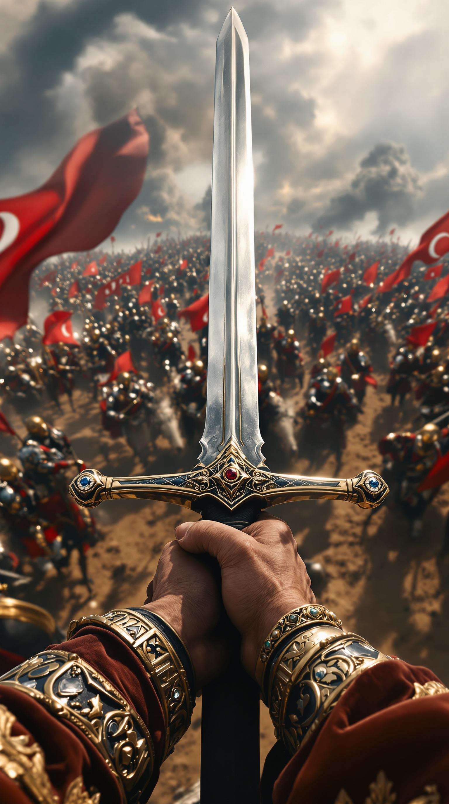 FLUX prompt: First person POV, the Sultan’s hands, adorne...