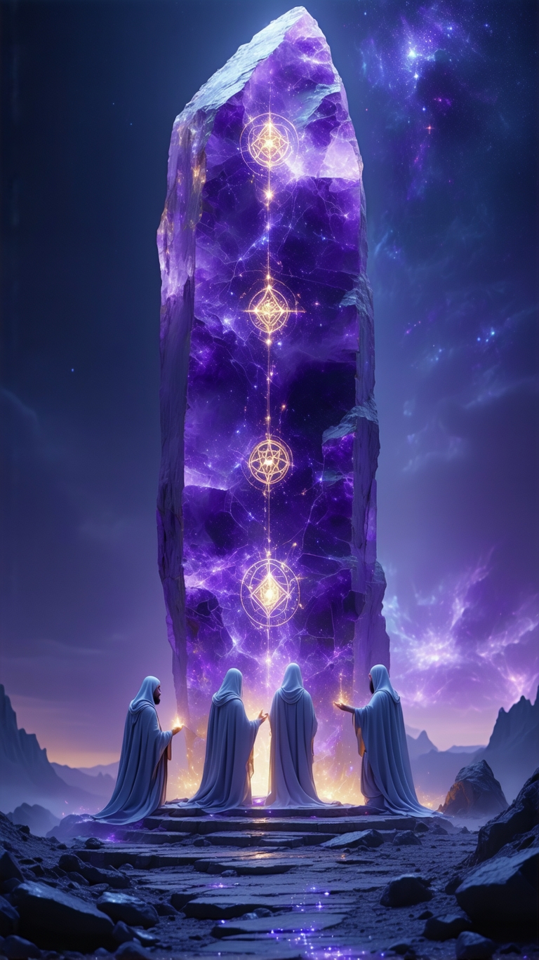 Stable Diffusion prompt: Three celestial artisans, clad i...