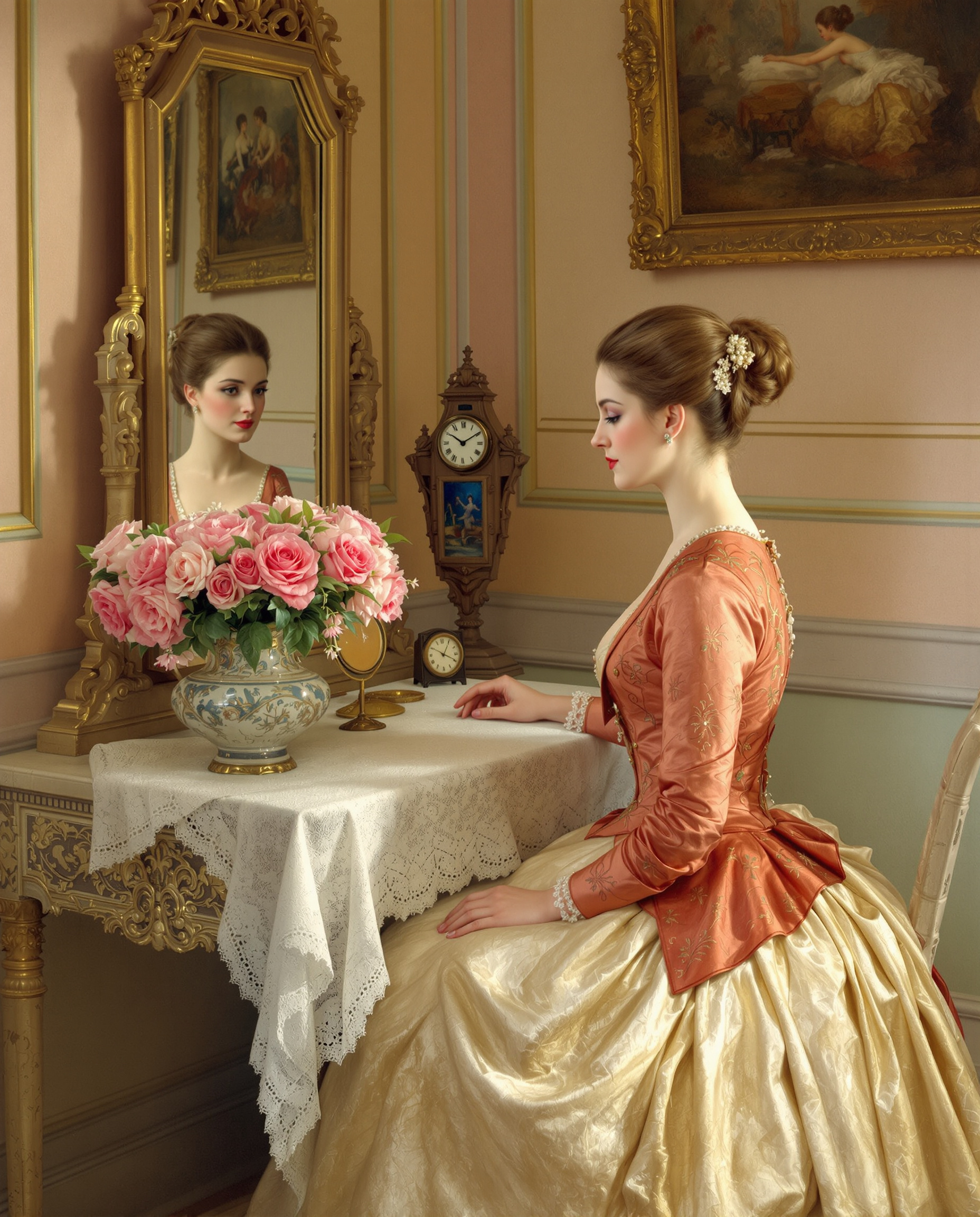 FLUX prompt: (Masterpiece), ((“Lady at Her Dressing Table...