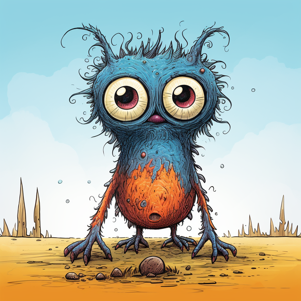 Midjourney prompt: cartoon of a colorful creature, big e...