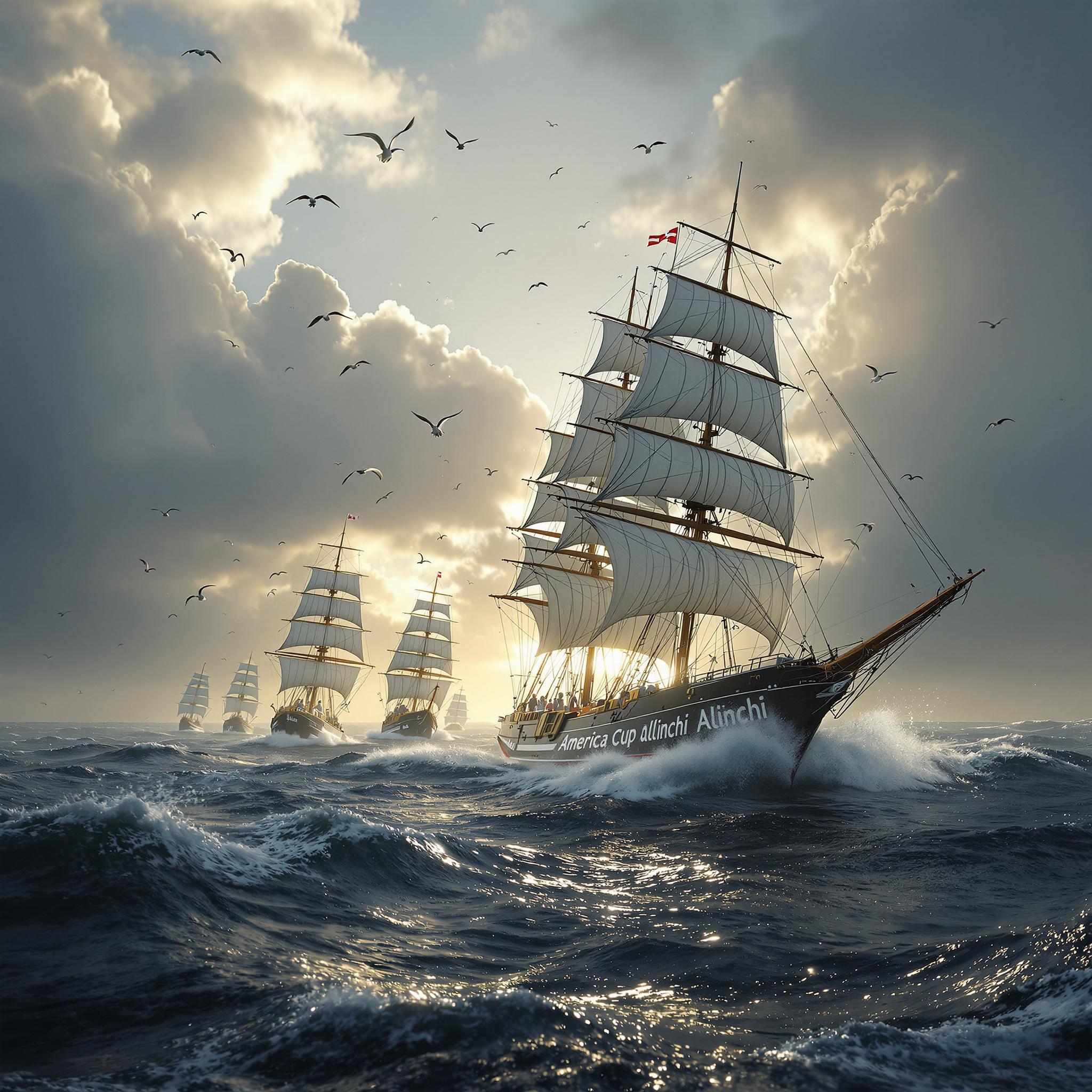 FLUX prompt: Photo of a ultra realistic Americas Cup raci...