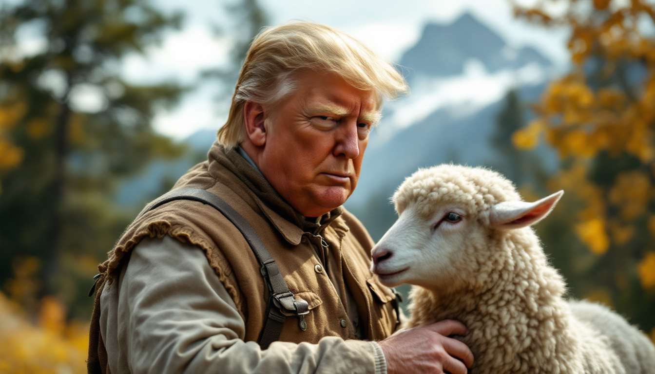 FLUX prompt: Donald trump is a goat herder in the mountai...