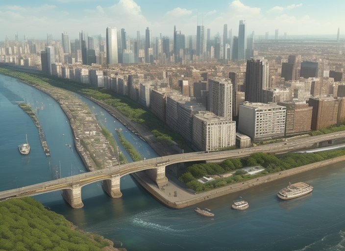 DreamShaper prompt: ((A R T)), river and city landscape,...