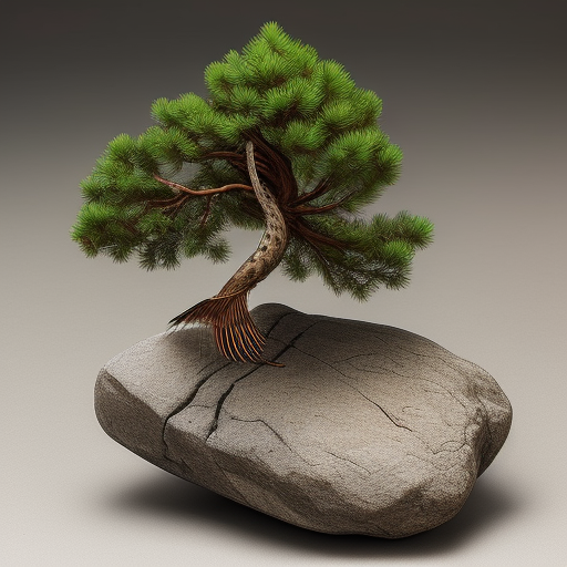 DreamShaper prompt: A pine tree with drooping branches on...