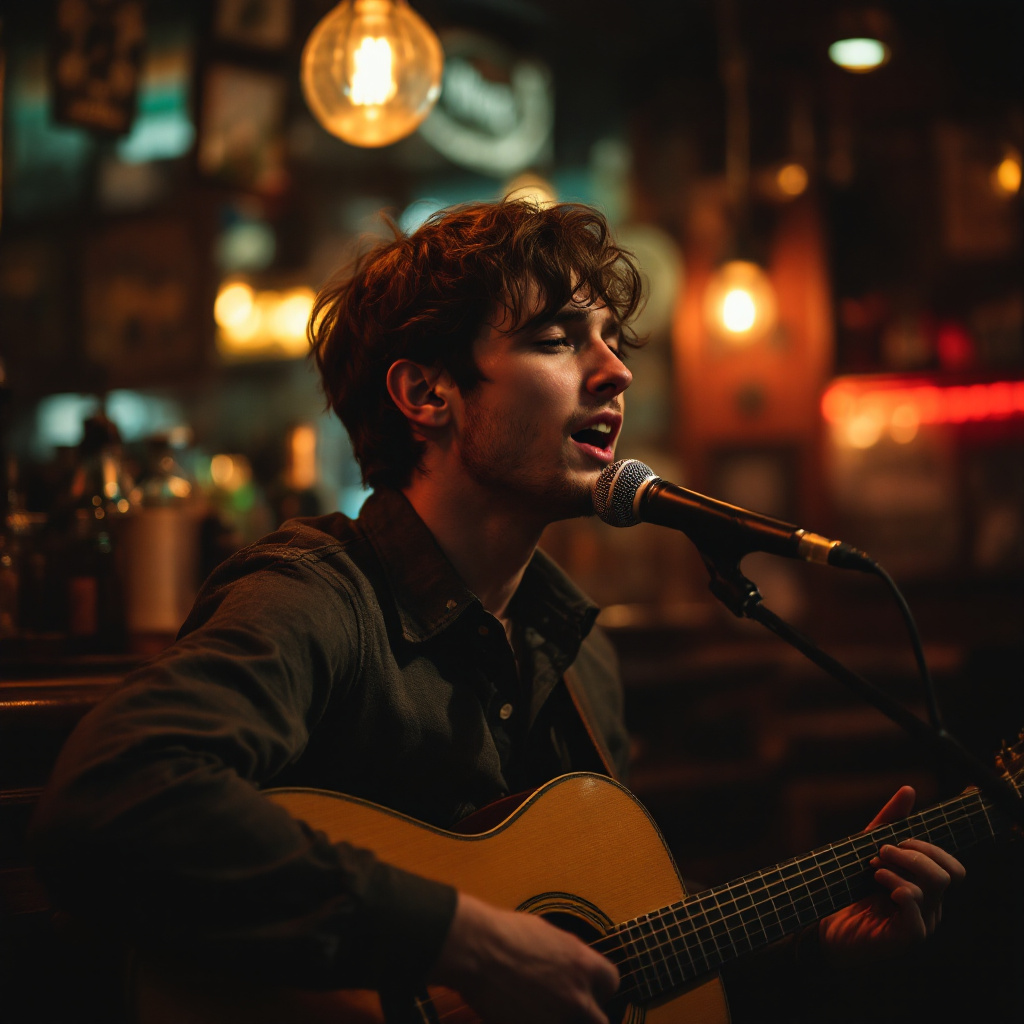 FLUX prompt: In a cozy pub, a talented short brown hair,g...