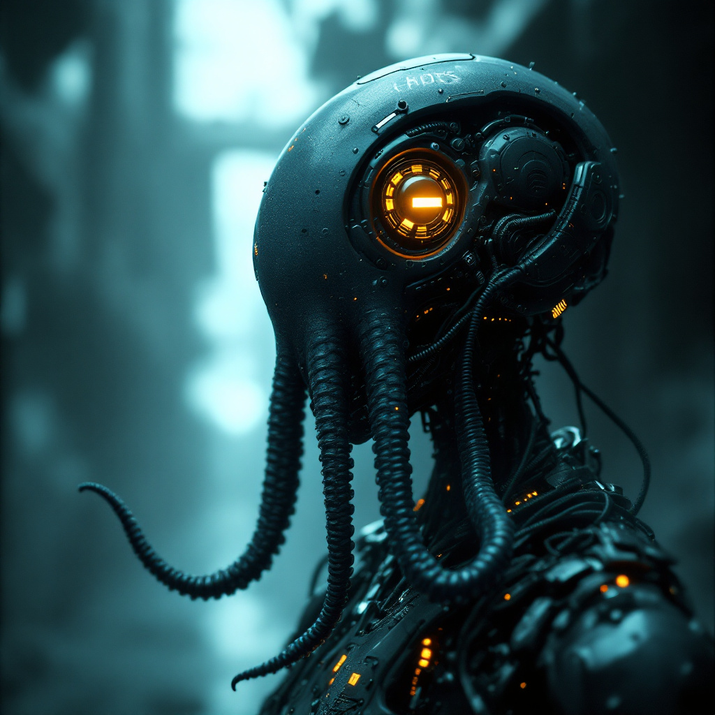 FLUX prompt: rendering, side shot, falf-strange body with...