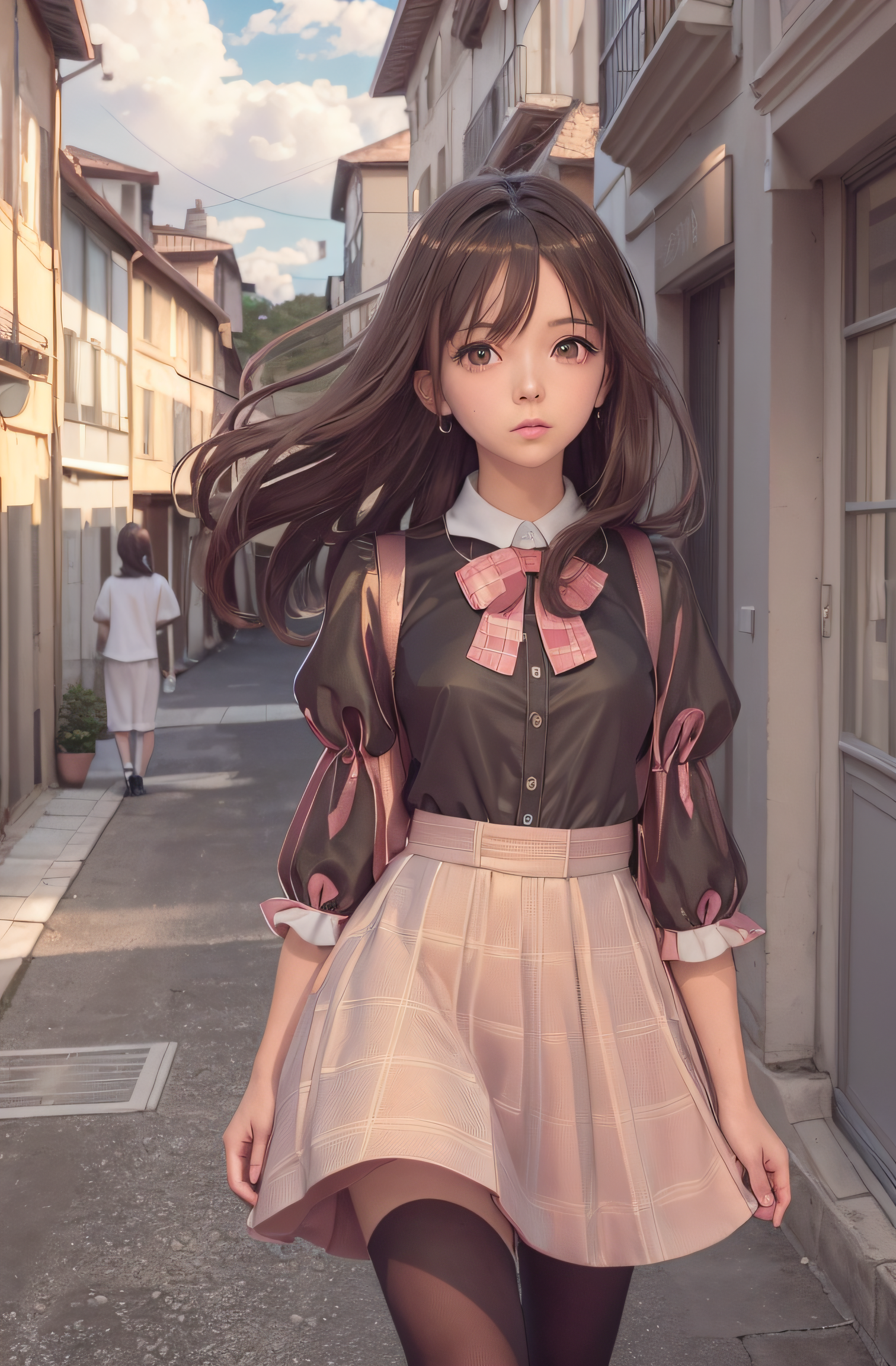 Dreamlike Diffusion prompt: anime girl walking down a str...