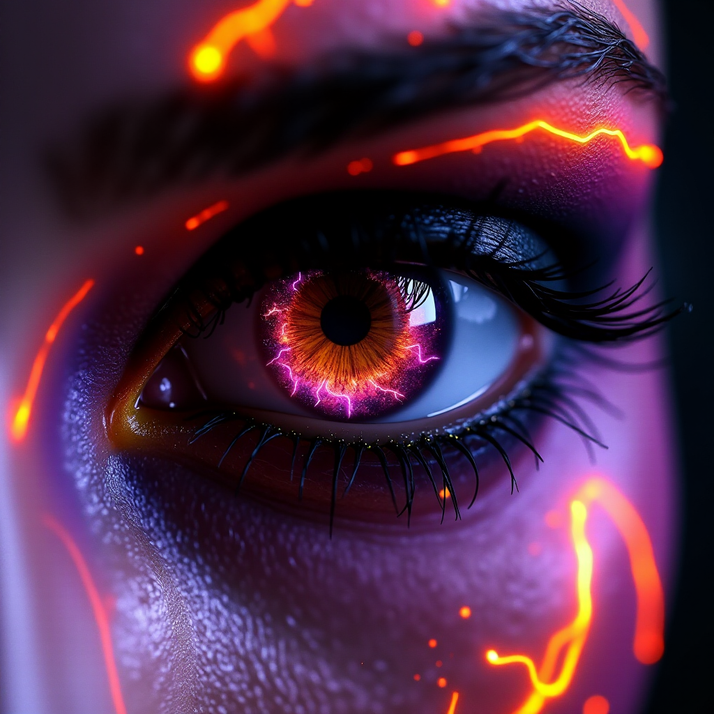 FLUX prompt: Hyper-detailed close-up purpe eye with the i...