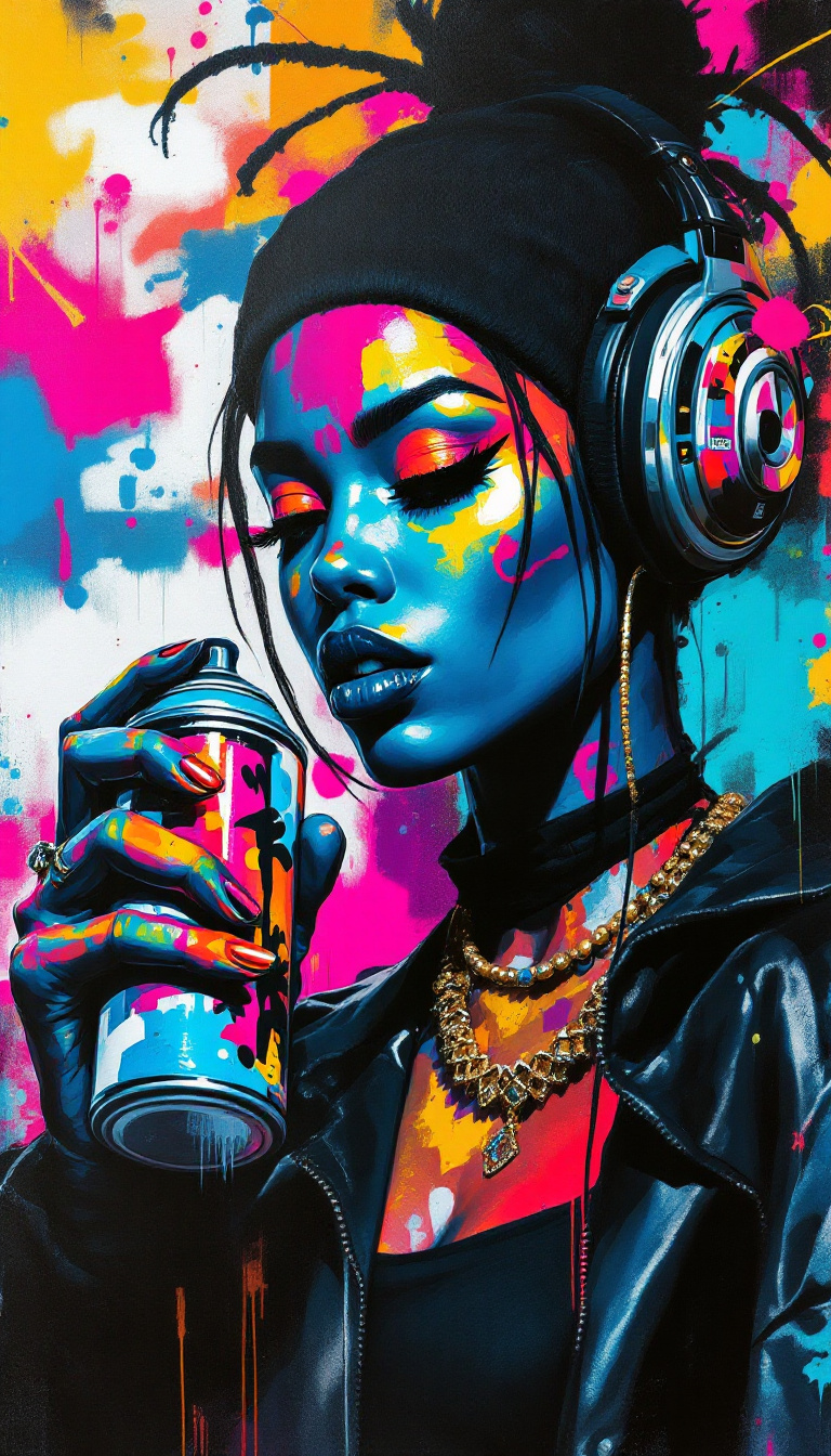 FLUX prompt: Aerosol Art, Spray Paint, Dynamic Forms, Urb...
