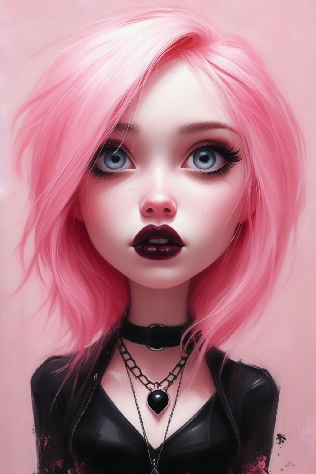 Stable Diffusion prompt: Super Goth Girl, pink blonde sty...