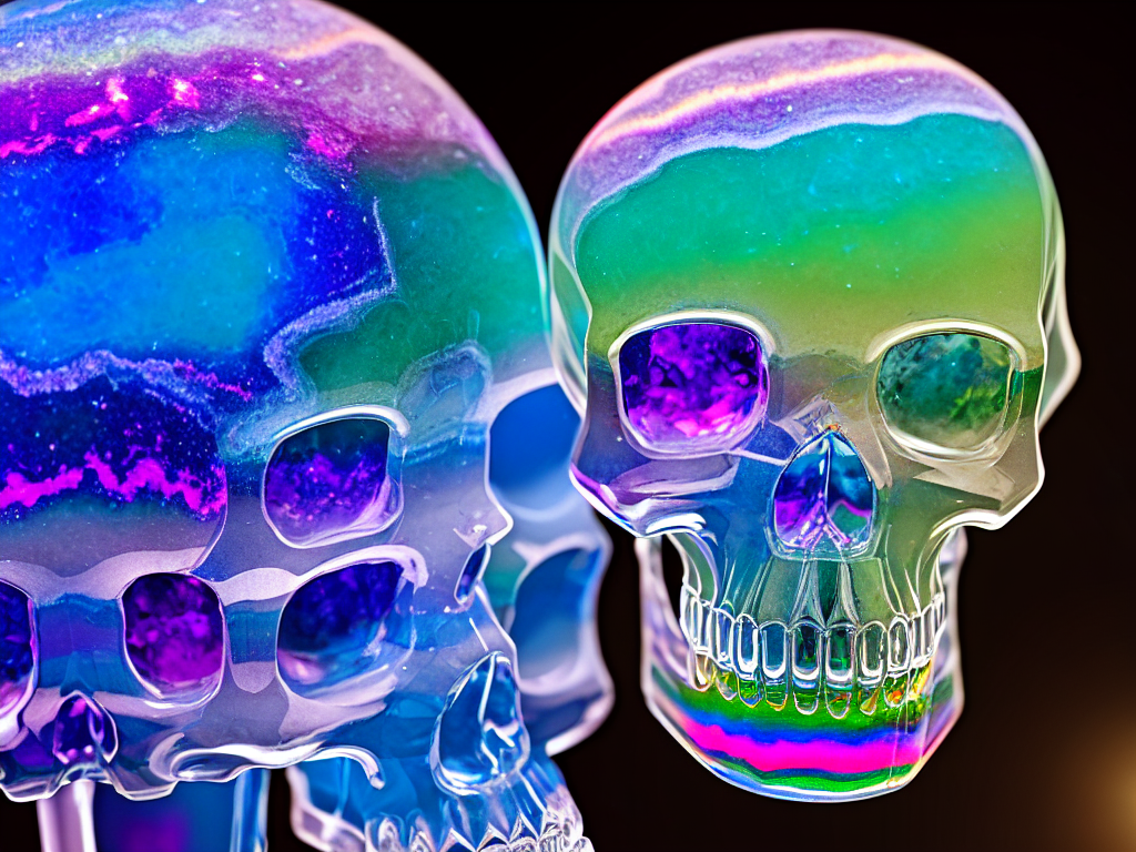 Stable Diffusion prompt: closeup of Crystal Skull, day of...