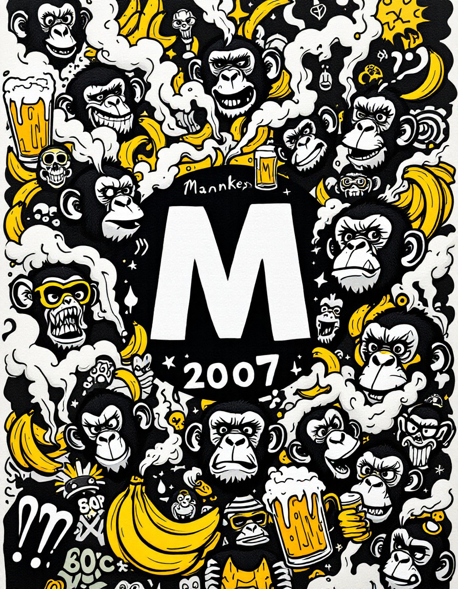 FLUX prompt: An intricate and mainly black, white, yellow...