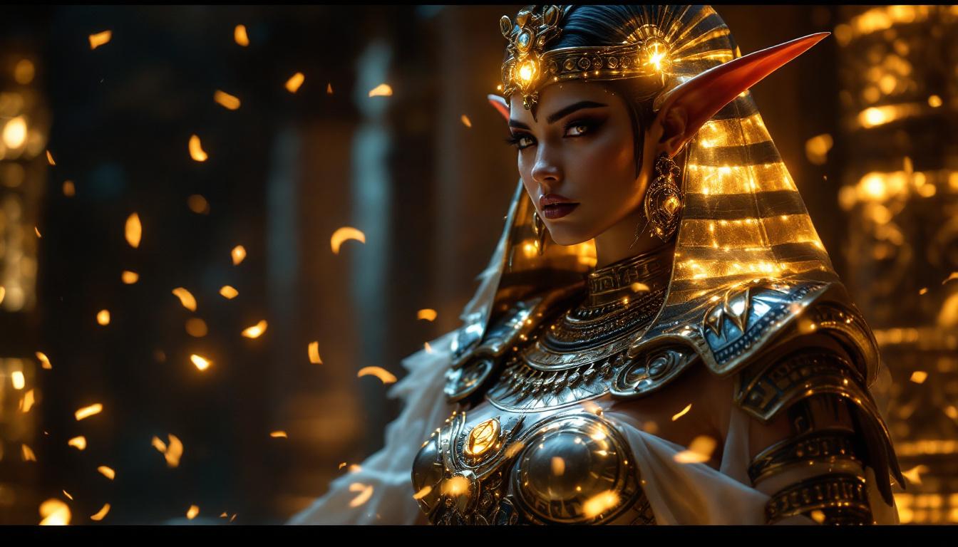 FLUX prompt: Kleopatra, egypt god, fantasy light armor wi...