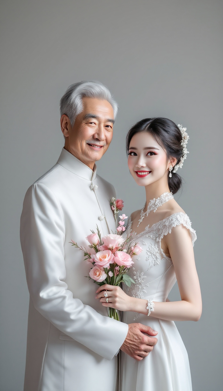 FLUX prompt: Photo of two Chinese wedding models, a silve...