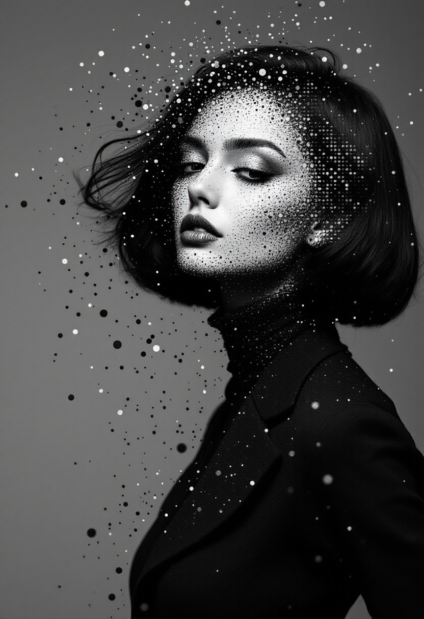 FLUX prompt: black and white figure surrealist portrait o...