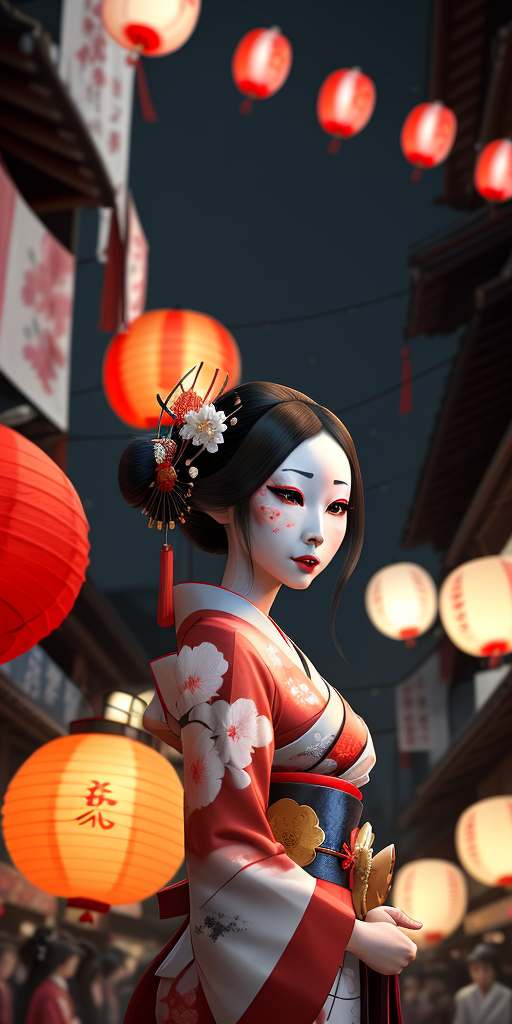DreamShaper prompt: An ethereal Geisha amidst a festival ...