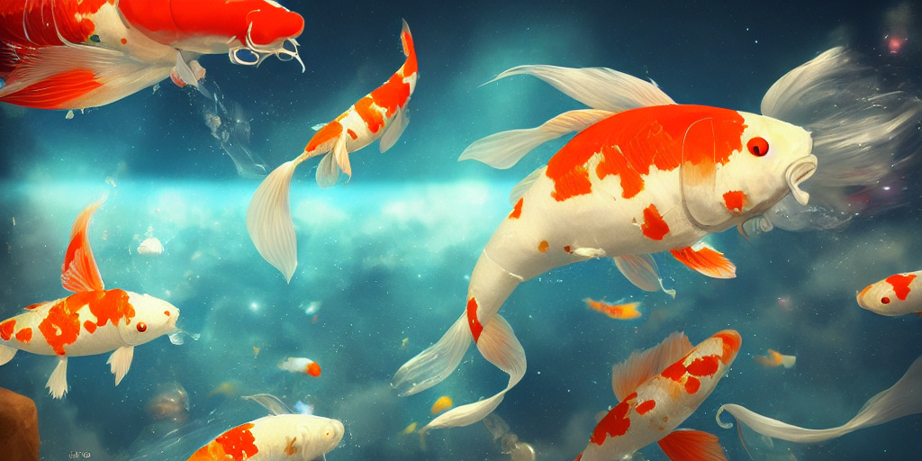 Stable Diffusion prompt: koi fish floating in space, real...